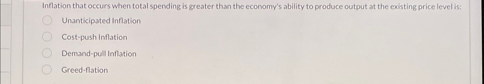 Solved Inflation that occurs when total spending is greater | Chegg.com