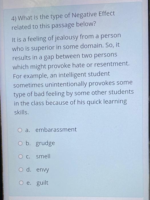 Solved 4) What is the type of Negative Effect related to | Chegg.com