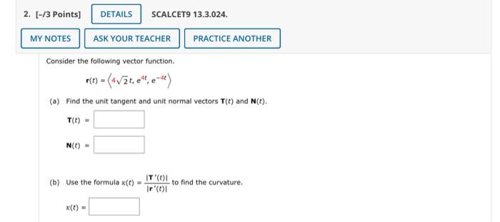Solved Consider the following vector function. | Chegg.com