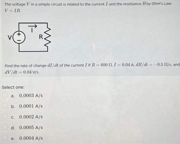 Solved The voltage V in a simple circuit is related to the | Chegg.com