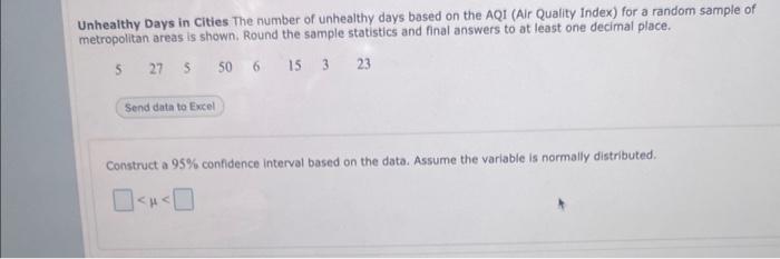 Solved Unhealthy Days in Cities The number of unhealthy days | Chegg.com