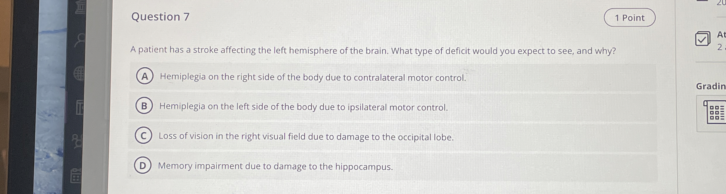 Solved Question 71 ﻿PointA patient has a stroke affecting | Chegg.com