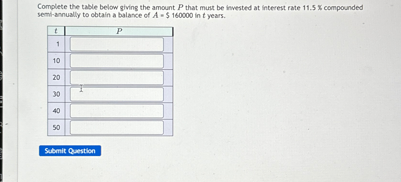 Solved Complete the table below giving the amount P ﻿that | Chegg.com