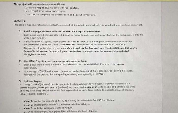 Solved This project will demonstrate your ability to: Create | Chegg.com