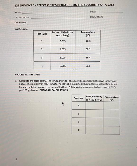 Solved EXPERIMENT 5 - EFFECT OF TEMPERATURE ON THE | Chegg.com