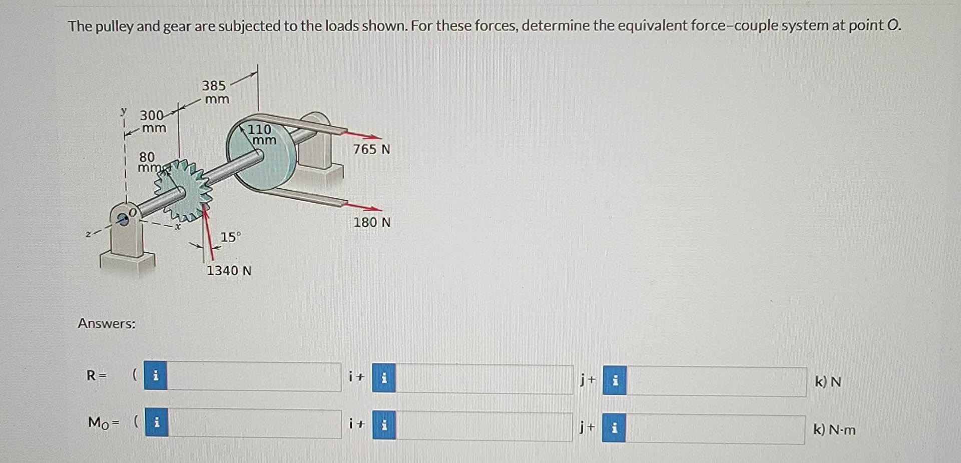 Solved The pulley and gear are subjected to the loads shown. | Chegg.com