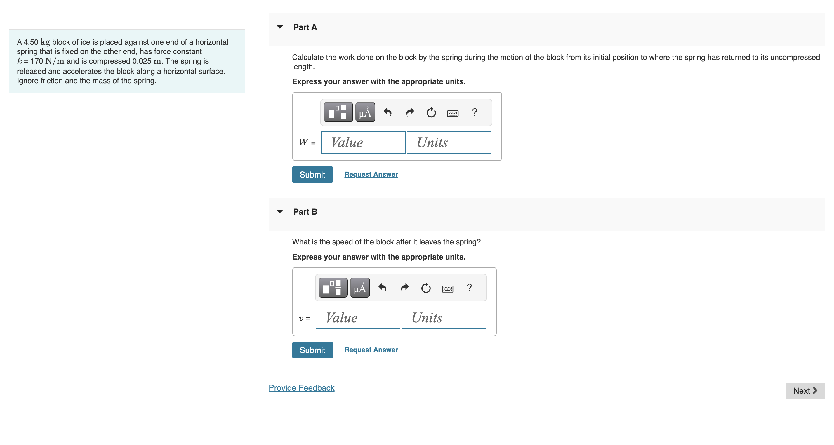 Solved Part AA 4.50kg ﻿block of ice is placed against one | Chegg.com