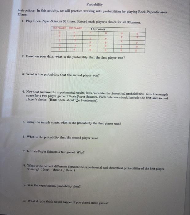 Solved Probability Instructions: In this activity, we will | Chegg.com
