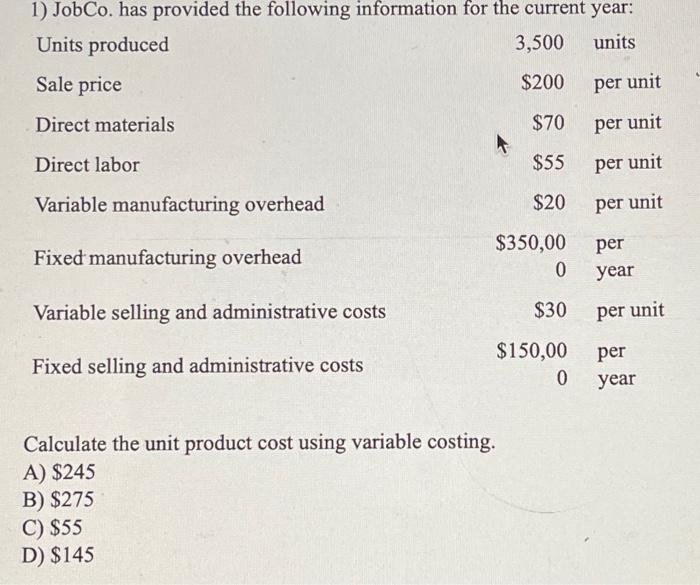 Solved 1) JobCo. has provided the following information for | Chegg.com
