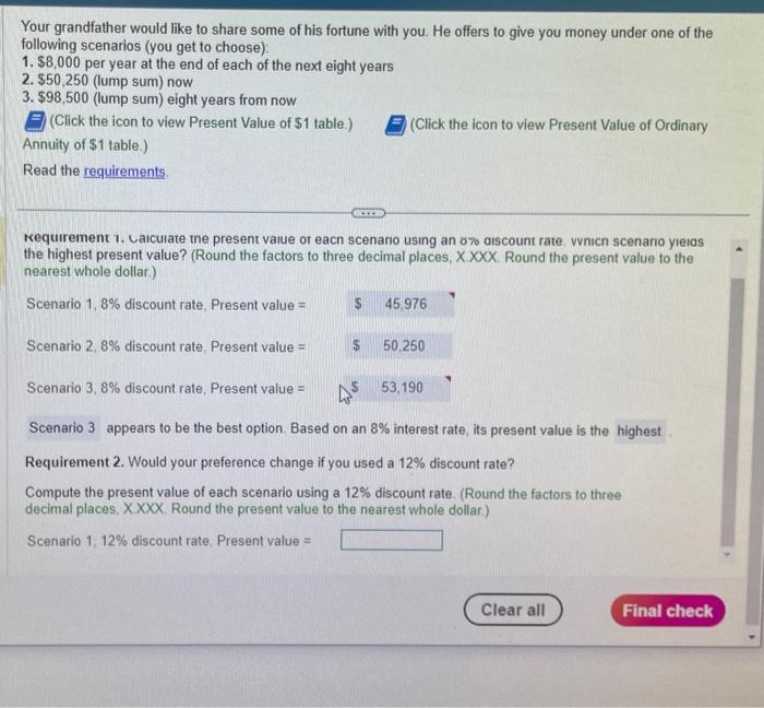 Requirements 1. Calculate the present value of each | Chegg.com