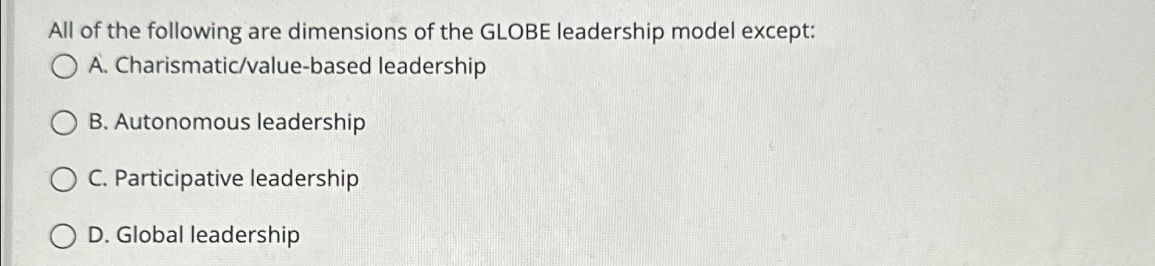 Solved All of the following are dimensions of the GLOBE | Chegg.com