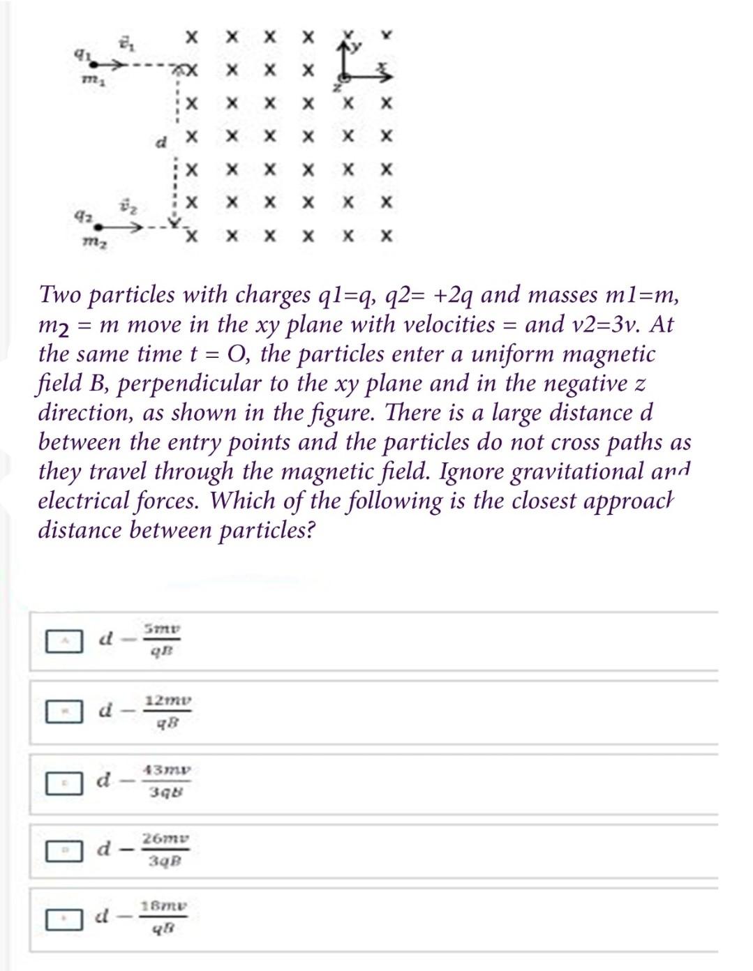 Solved Two particles with charges q1=q,q2=+2q and masses | Chegg.com
