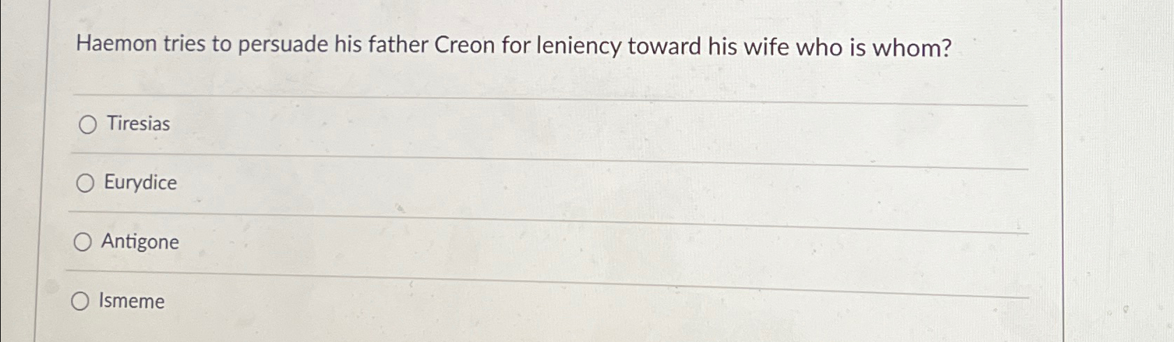 Solved Haemon tries to persuade his father Creon for | Chegg.com