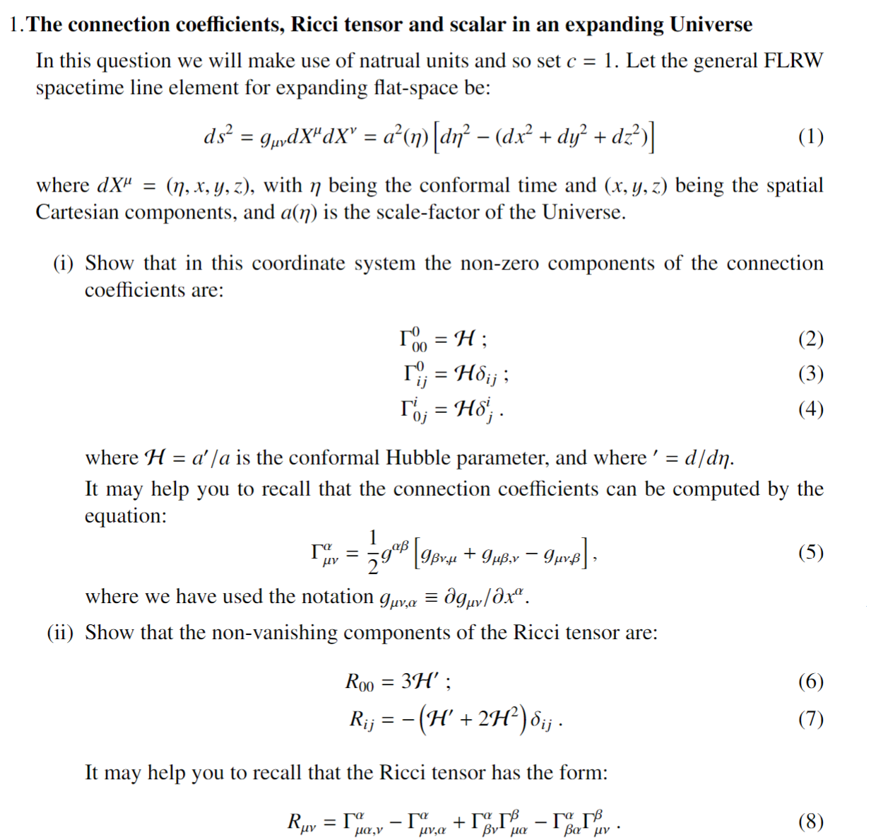 Solved 1 The Connection Coefficients Ricci Tensor And