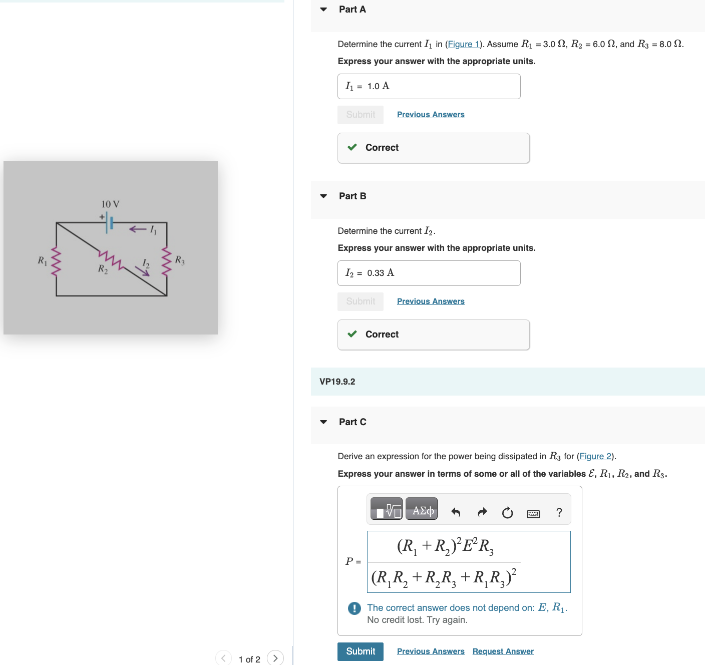 Solved Please Answer Part C.Part ADetermine the current I1 | Chegg.com