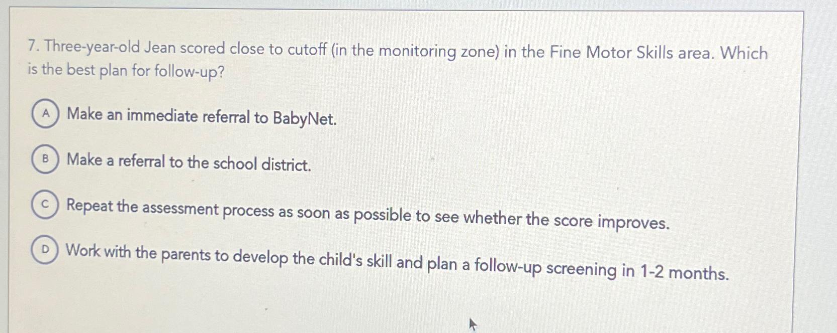 Solved Three-year-old Jean scored close to cutoff (in the | Chegg.com
