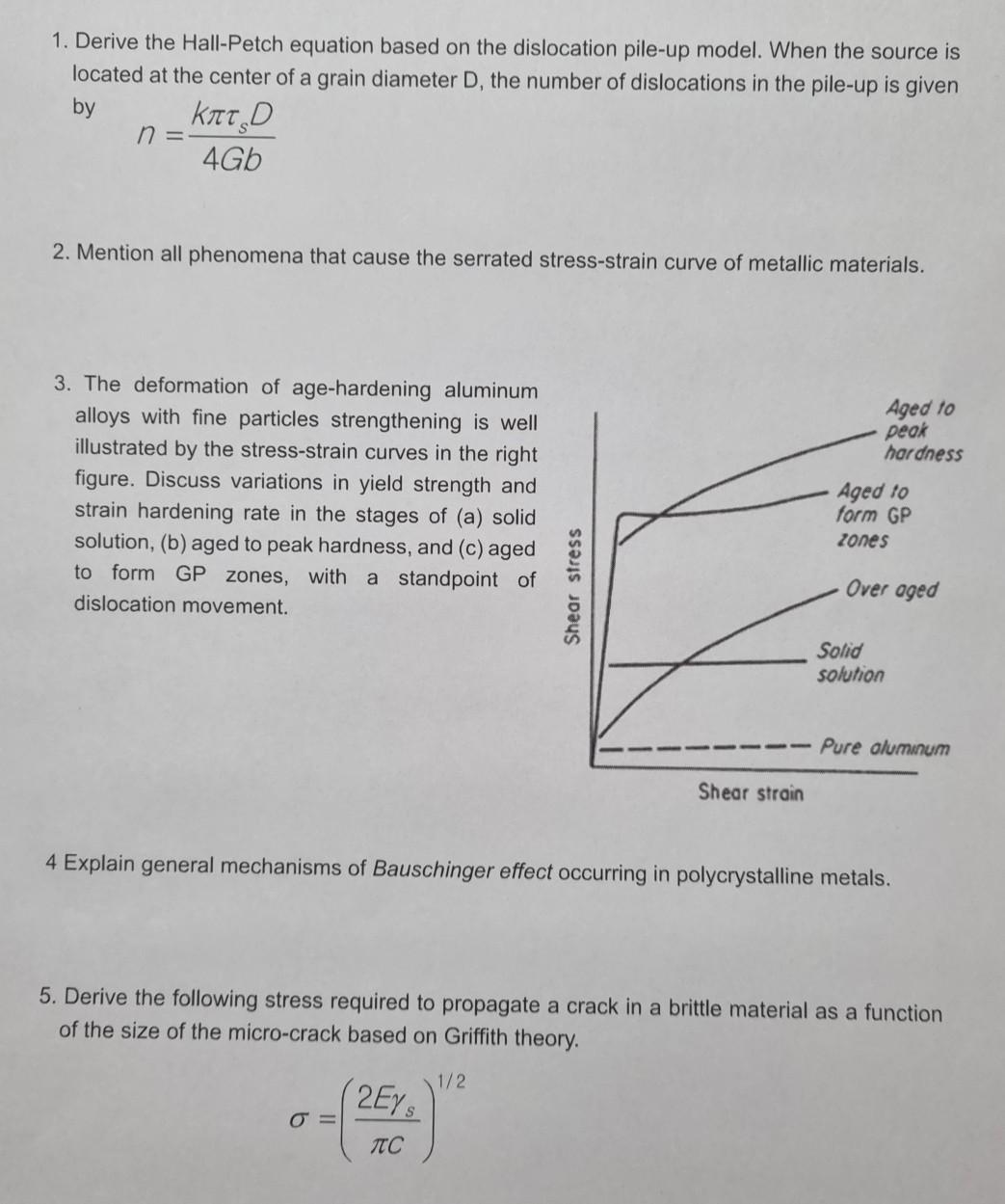 Solved 1. Derive the Hall-Petch equation based on the | Chegg.com
