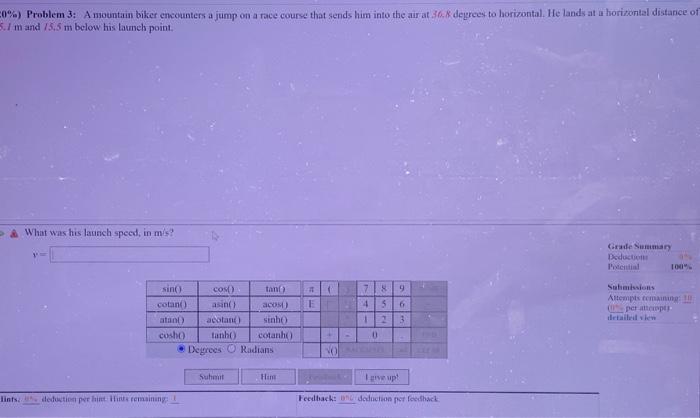 Solved 0% Problem 3: A mountain biker encounters a jump on a | Chegg.com