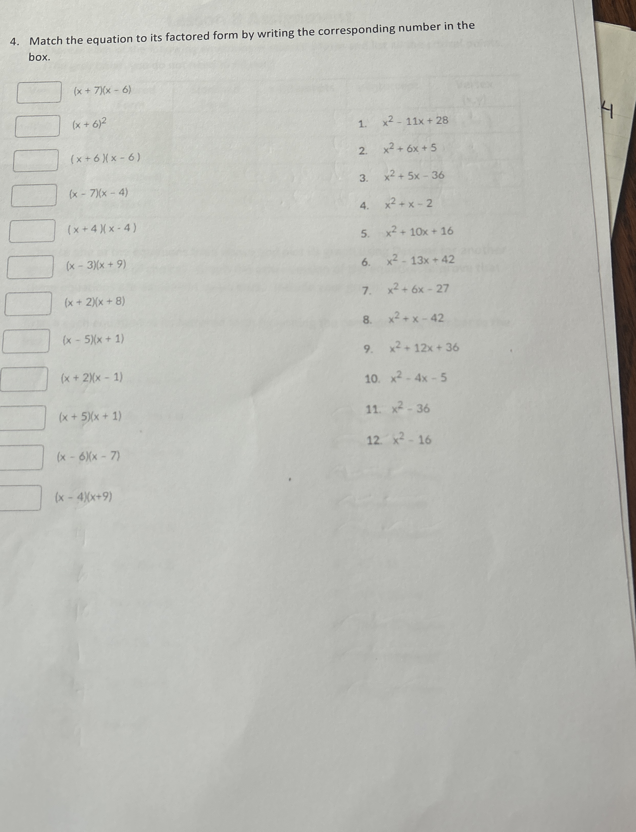 Match the equation to its factored form by writing | Chegg.com