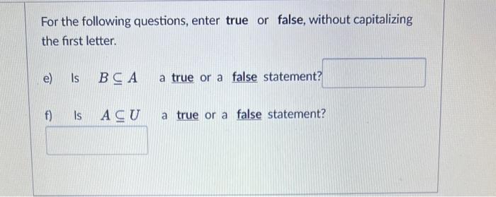 Solved Given the following sets: | Chegg.com