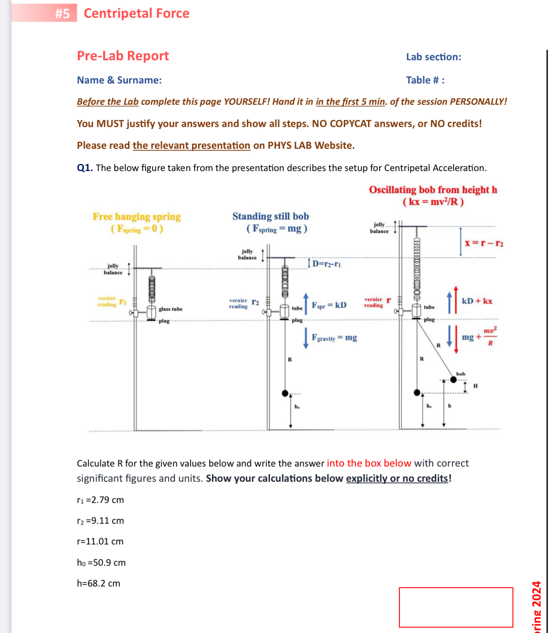 #5 ﻿Centripetal ForcePre-Lab ReportName & Surname:Lab | Chegg.com