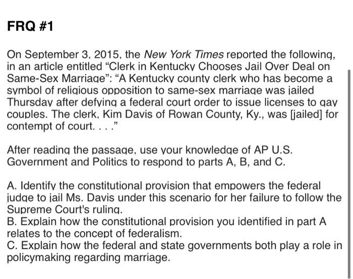 FRQ#2 In Texas v. Johnson (1989), the Supreme Court | Chegg.com