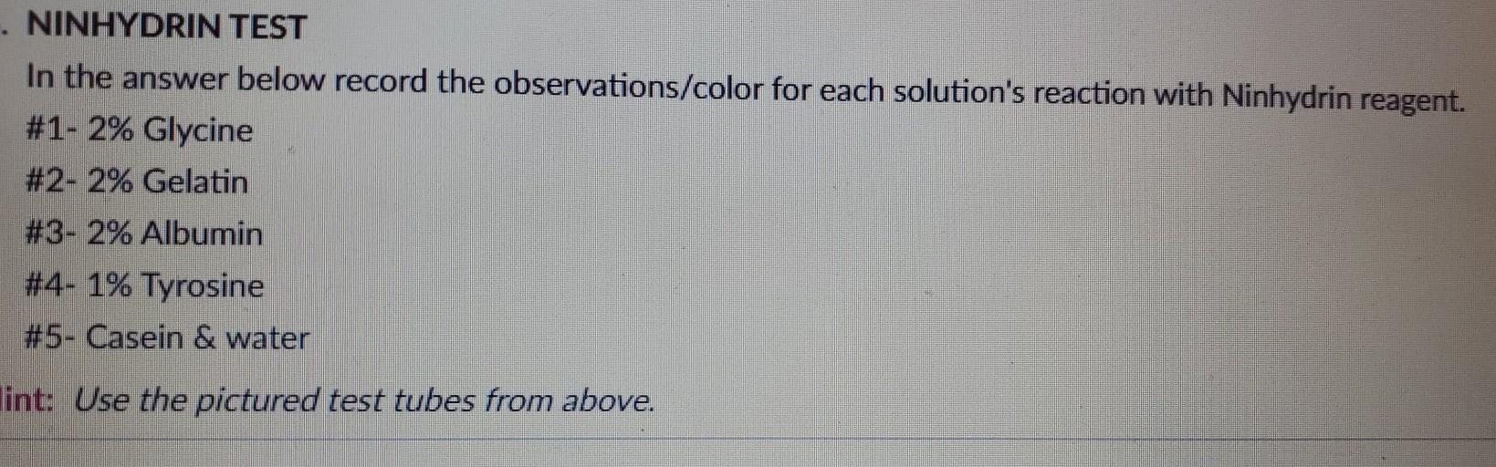 Solved 5 in ACETON . NINHYDRIN TEST In the answer below | Chegg.com