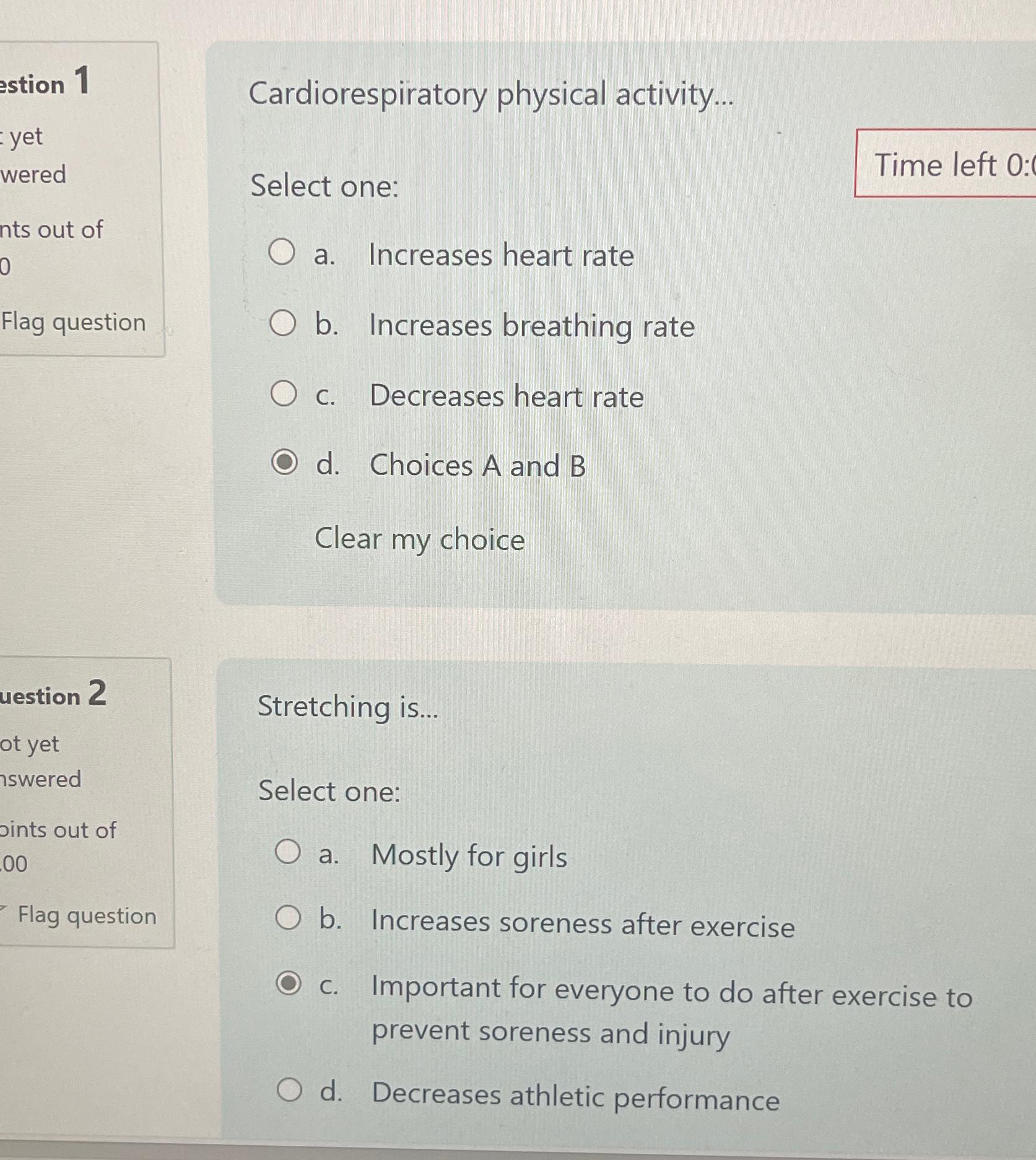 Solved Cardiorespiratory physical activity...Select one:Time | Chegg.com