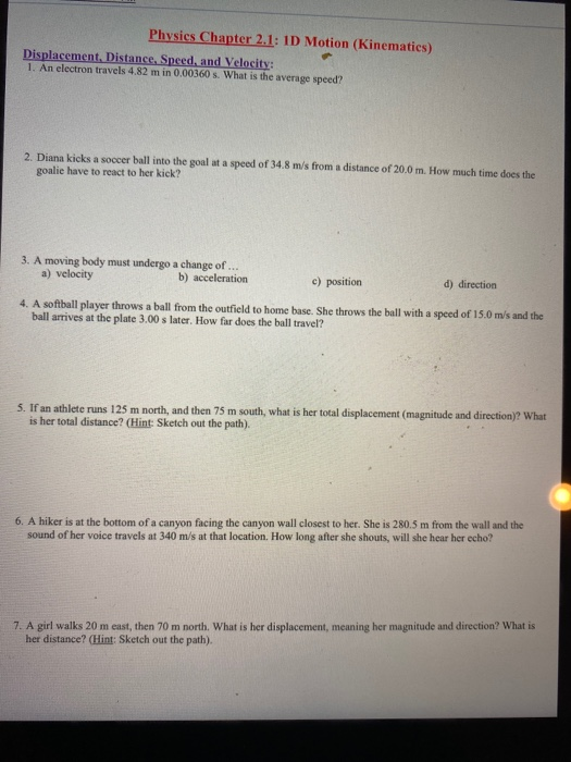 Solved Physics Chapter 2.1: ID Motion (Kinematics) | Chegg.com