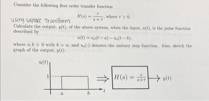Solved Consider the following first order transfer function | Chegg.com