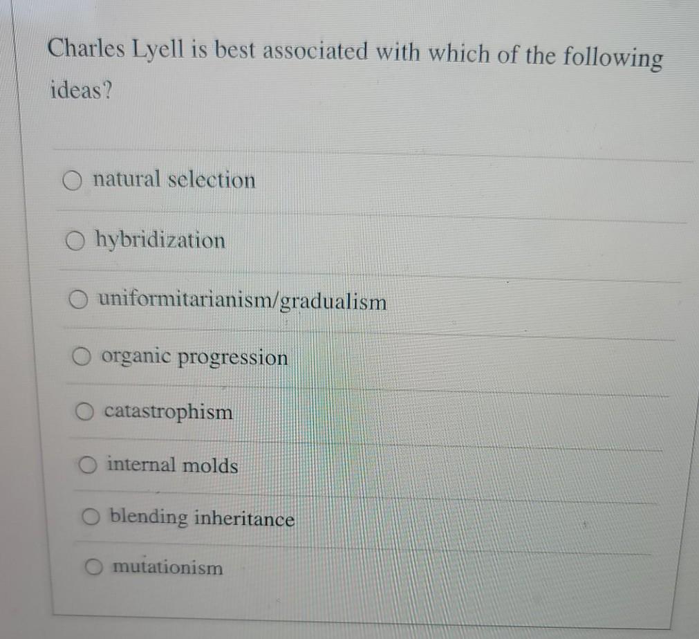 Solved Charles Lyell is best associated with which of the | Chegg.com