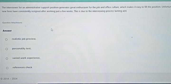 Solved The interviewer for an administrative support | Chegg.com