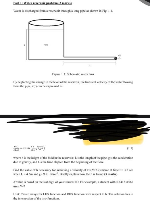 Solved Part 1: Water reservoir problem (3 marks) Water is | Chegg.com