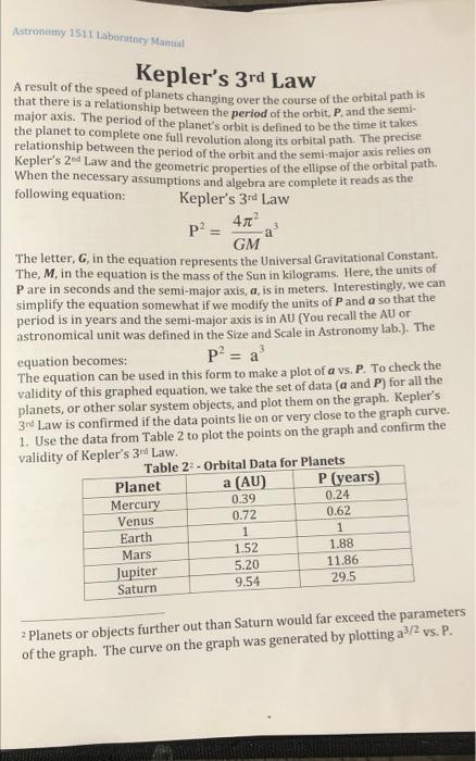 Solved keplers law. Can someone please help me with rbis. i | Chegg.com