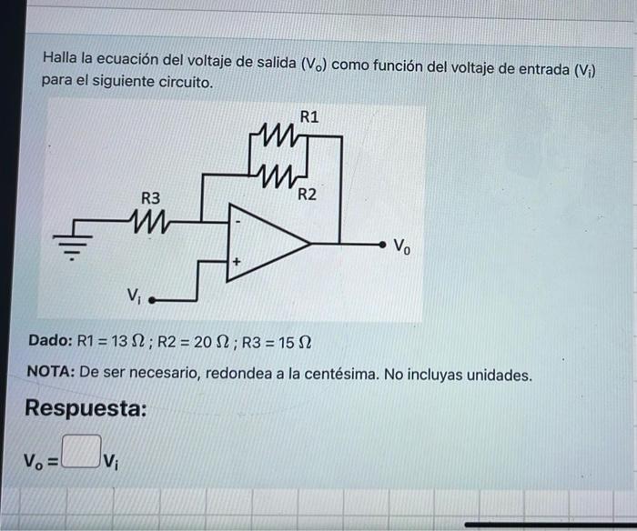 Solved Halla la ecuación del voltaje de salida (V0) como | Chegg.com