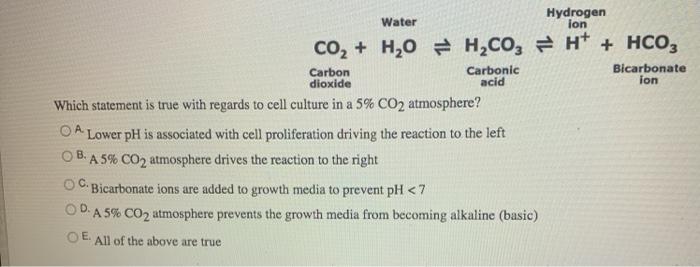 Solved Carbonic acid Hydrogen Water jon CO2 + H2O = H2CO3 = | Chegg.com