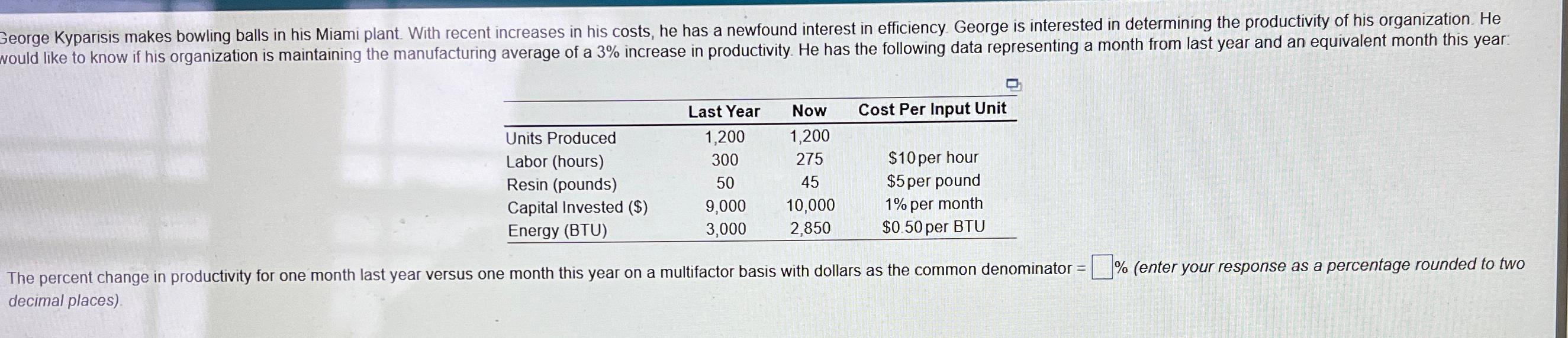 Solved \\\\table[[,Last Year,Now,Cost Per Input Unit],[Units | Chegg.com