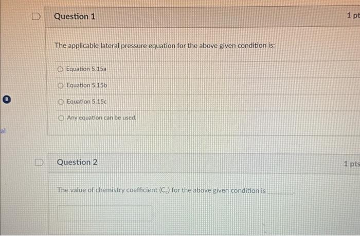 Solved The applicable lateral pressure equation for the | Chegg.com