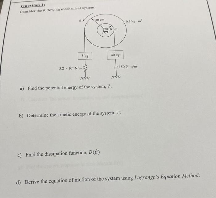 Question 1: Consider the following mechanical system: | Chegg.com