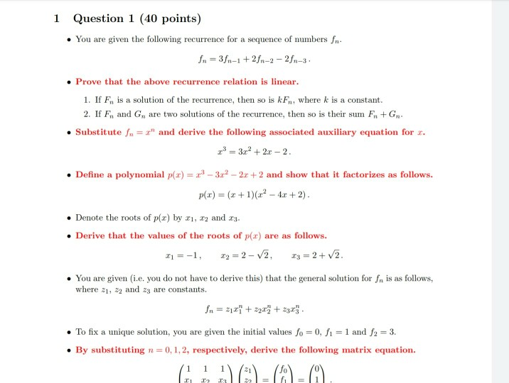 1 Question 1 (40 points) You are given the following | Chegg.com