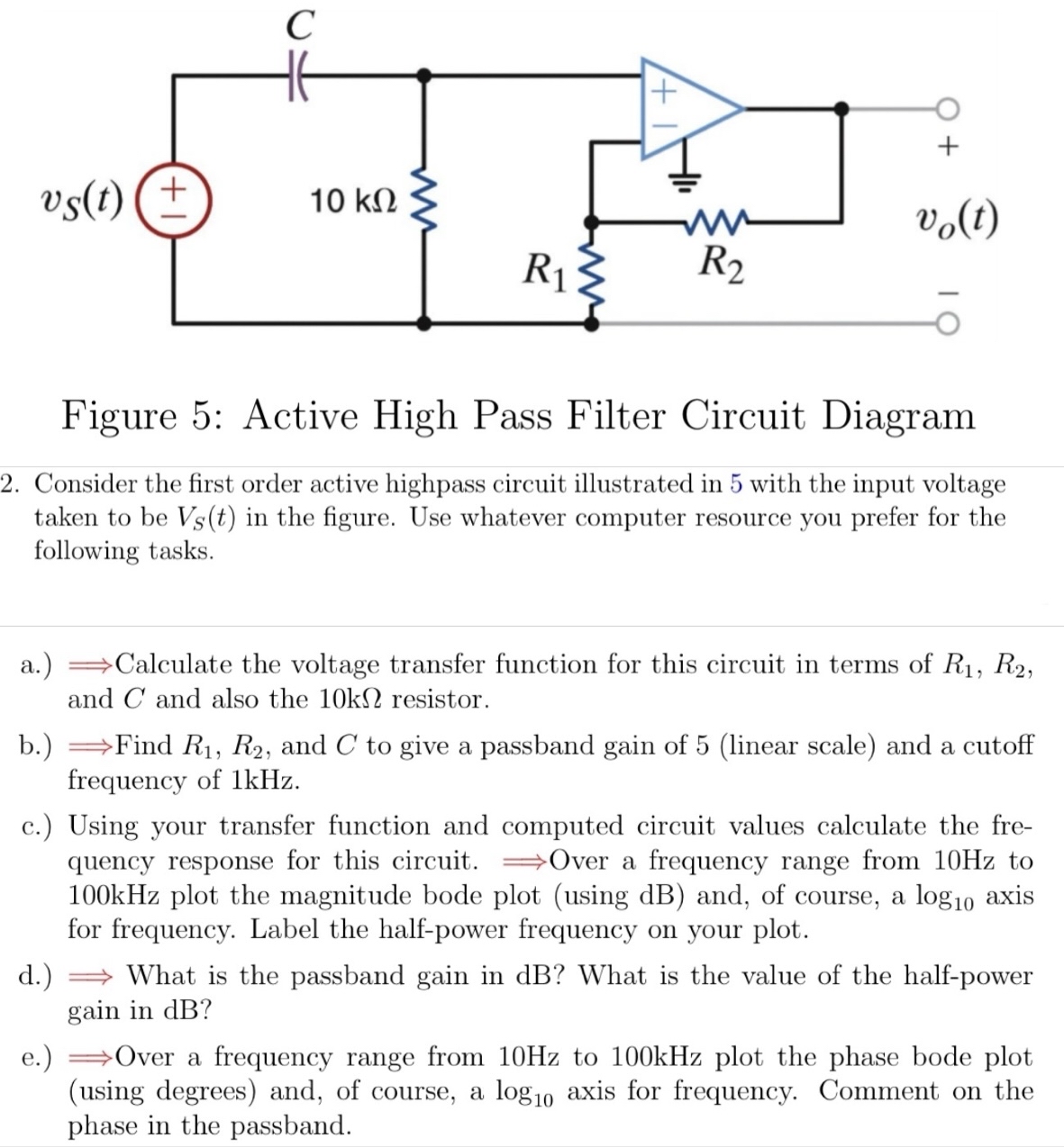 Figure 5: Active High Pass Filter Circuit Diagram2. | Chegg.com