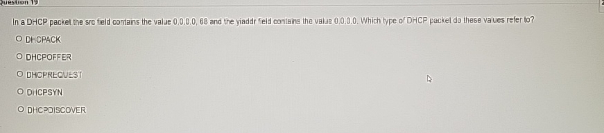 Solved In a DHCP packet the sro field contains the value | Chegg.com
