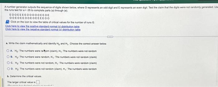 Solved \r\n\r\nTable of Critical Values of Number of Runs | Chegg.com