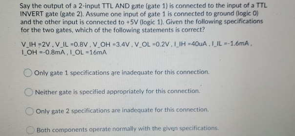 Solved Say the output of a 2-input TTL AND gate (gate 1) is | Chegg.com