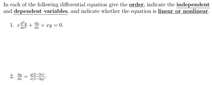 Solved In each of the following differential equation give | Chegg.com