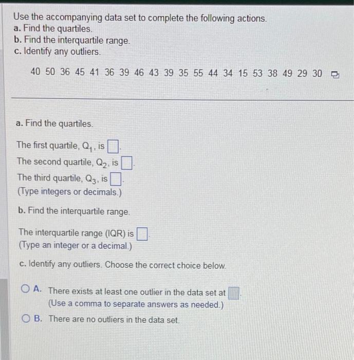 Solved Use the accompanying data set to complete the | Chegg.com