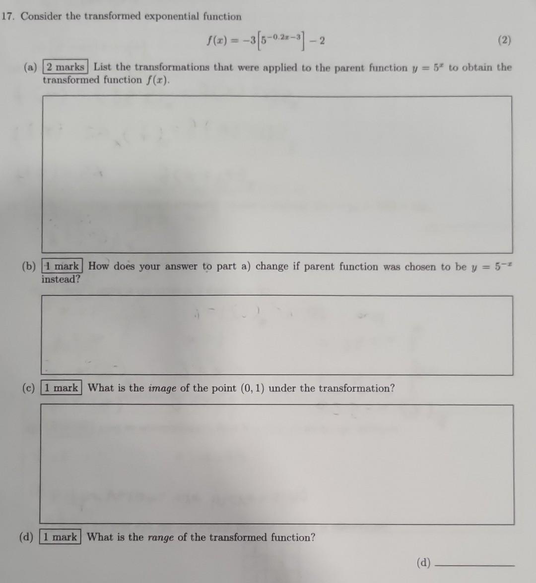 Solved 7. Consider the transformed exponential function | Chegg.com