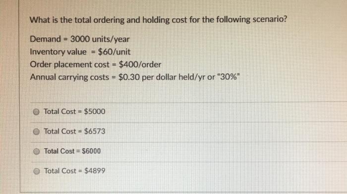 Solved What is the total ordering and holding cost for the | Chegg.com