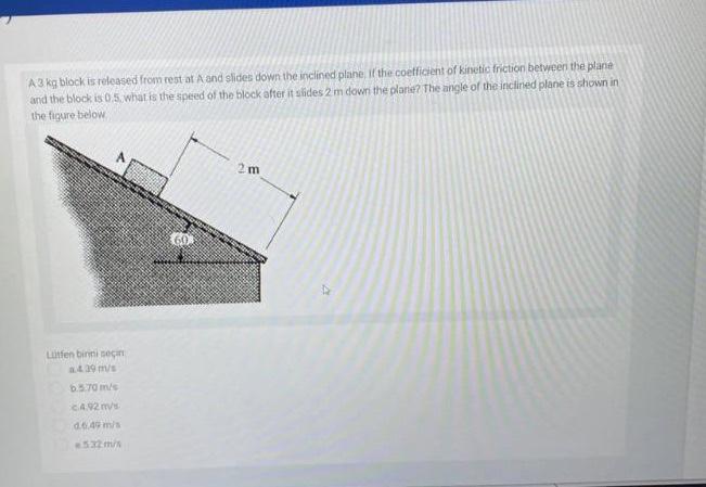 Solved A3 kg block is released from rest at A and slides | Chegg.com
