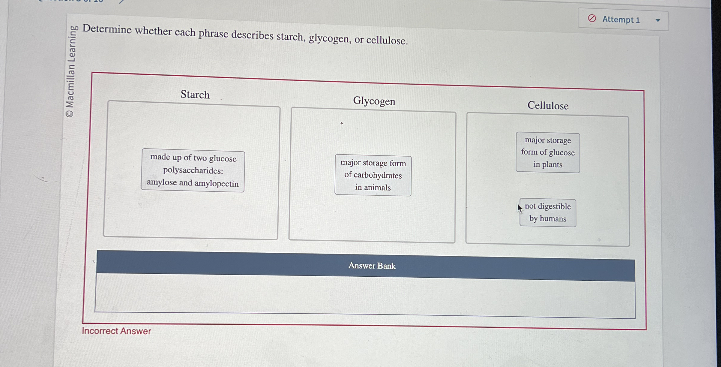 Solved Determine whether each phrase describes starch, | Chegg.com